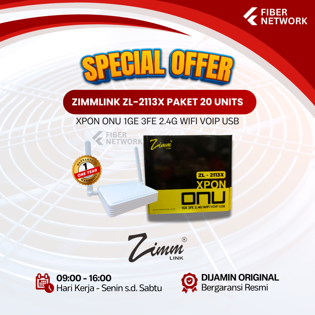 Jual ZIMMLINK XPON ONU ZL-2113X Support ONT EPON & GPON 1GE 3FE 2,4G Wifi VOIP (20 UNITS ...