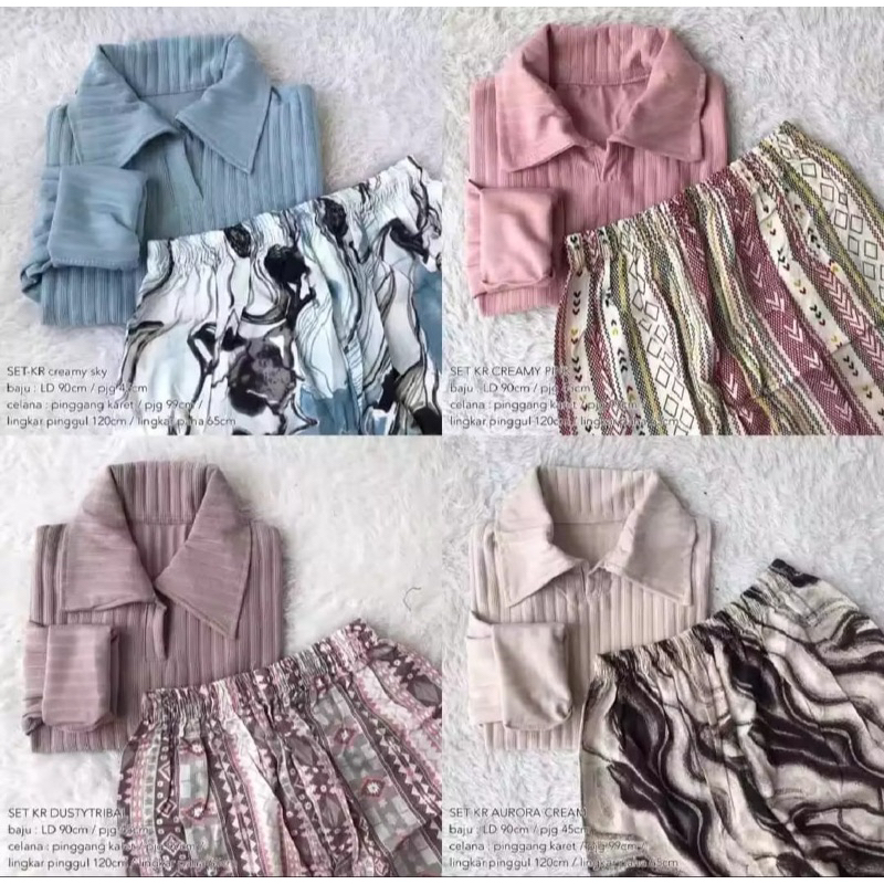 Jual oneset kulot rayon motif dan atasan crop top knit lengan panjang ...