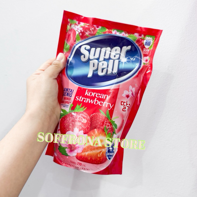 Jual SUPER PELL PEMBERSIH LANTAI 770 ml dengan keharuman stoberi korea | Shopee Indonesia