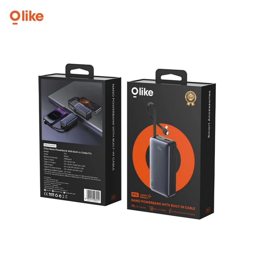 Jual OLIKE Powerbank Built-in Cable Nano P12 9000mAh 20W Fast Charging ...
