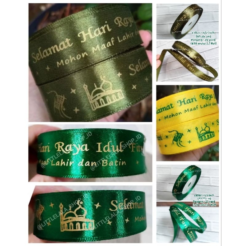 Jual Pita Satin Sablon Idul Fitri 1 Roll 20yard lebar 2,5cm 1,25cm ...