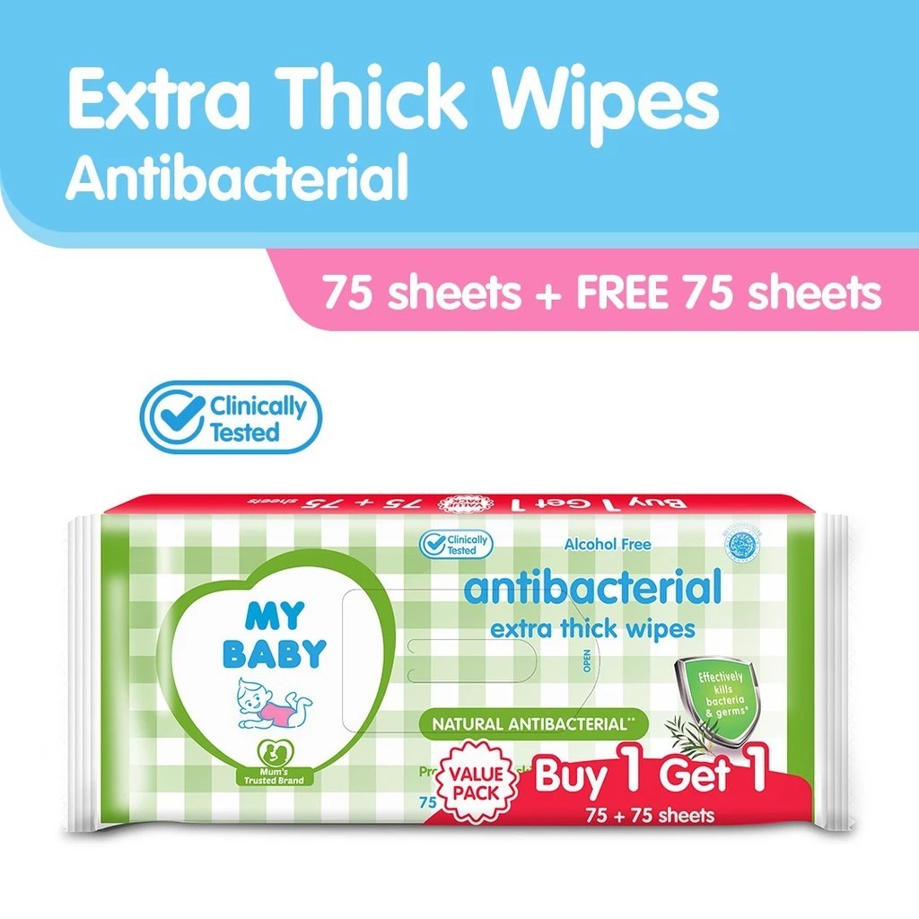 Jual MY BABY Extra Care Wipes Antibacterial 75 + 75 Sheets / 50 + 50 ...
