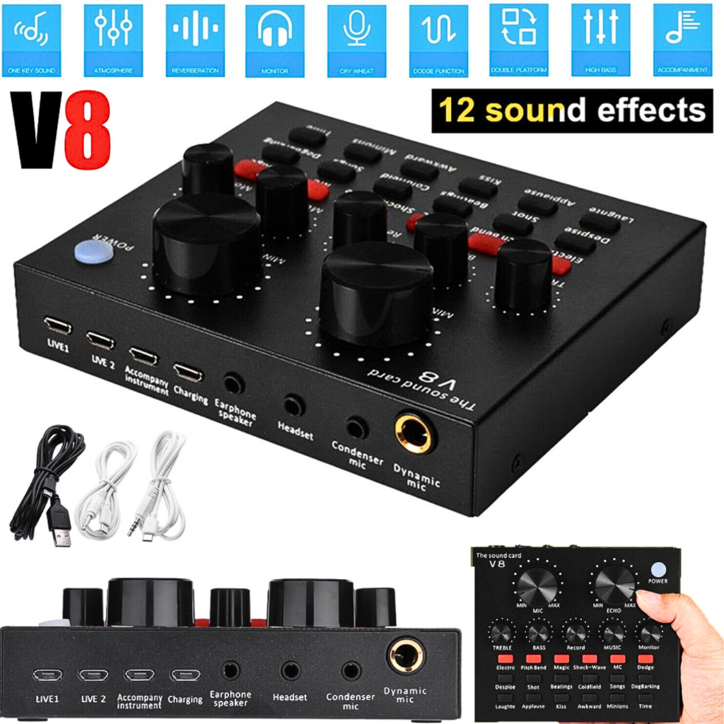 Jual MALL TaffSTUDIO V8 Soundcard Bluetooth Live Streaming Audio USB External Broadcast Mic ...