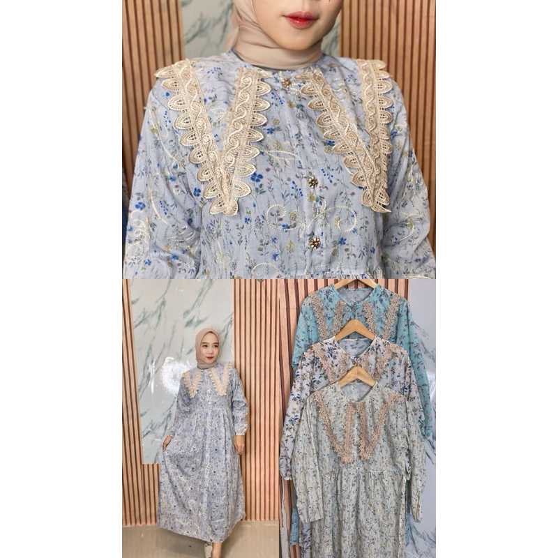 Jual Midi dress KATUN BORDIR mix renda | Shopee Indonesia