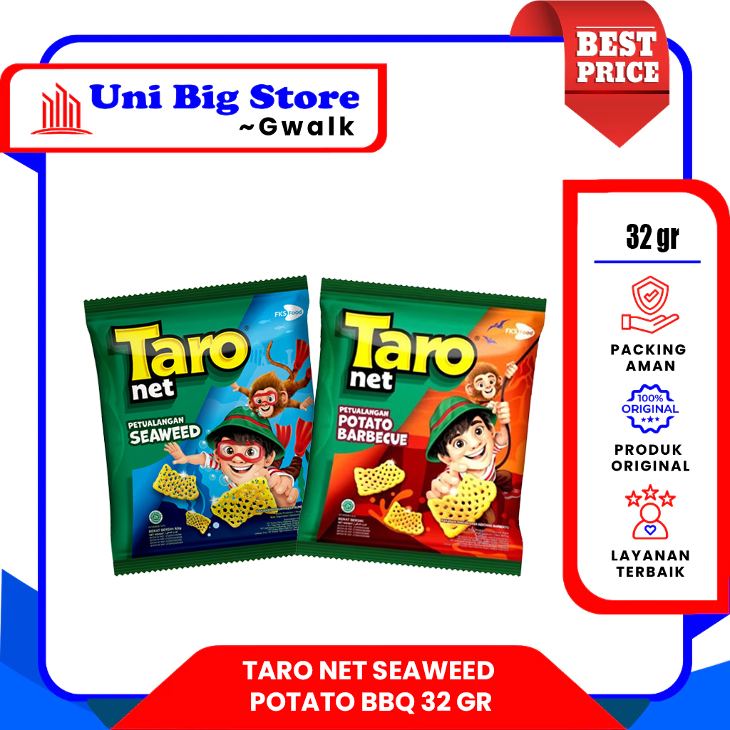 Jual TARO NET SNACK POTATO BARBECUE - SEAWEED - 32 gr | Shopee Indonesia