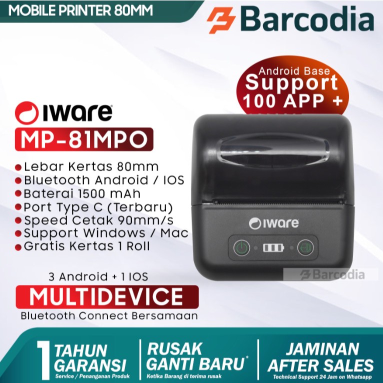 Jual BARCODIA Printer Bluetooth Mobile 80mm Iware MP-81MPO Black ...