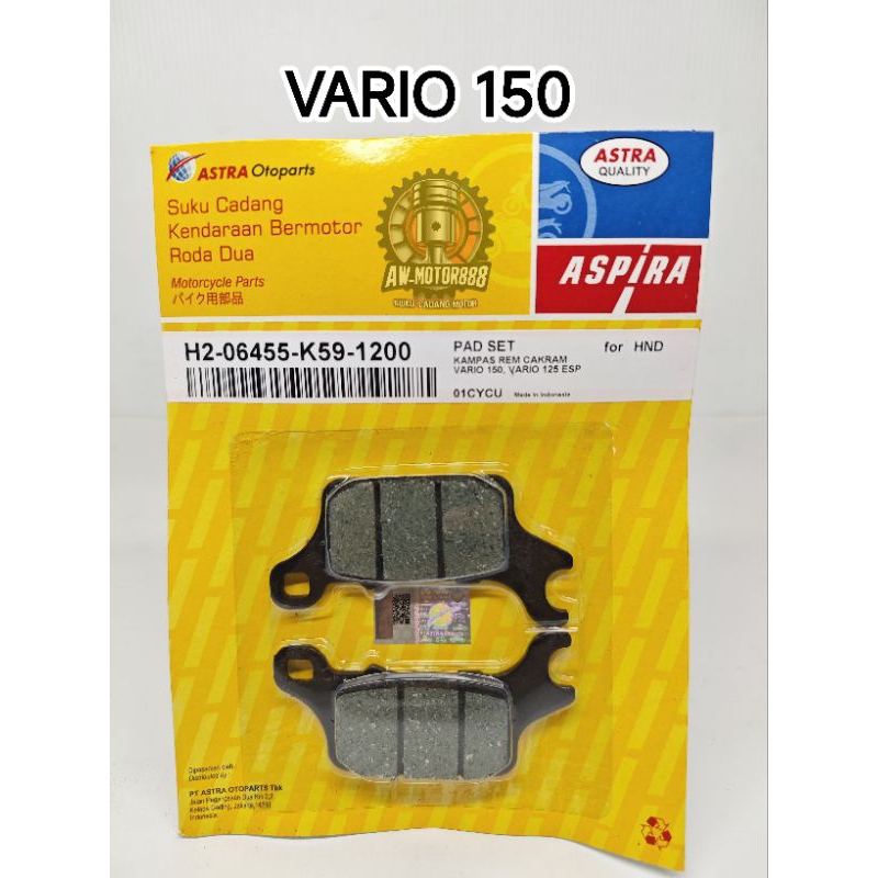 Jual DISPAD DISCPAD DEPAN VARIO 150 / VARIO 160 / BEAT FI 2022- 2024 ...