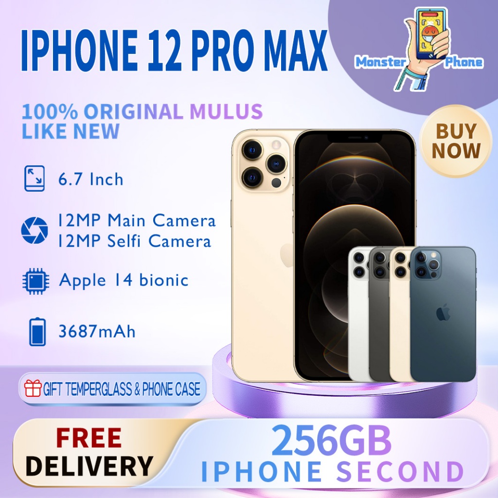 Jual iPhone 12 Pro Max 256GB Fullset Second Original100% 5G EX-INTER OLED-Original Mulus Normal ...