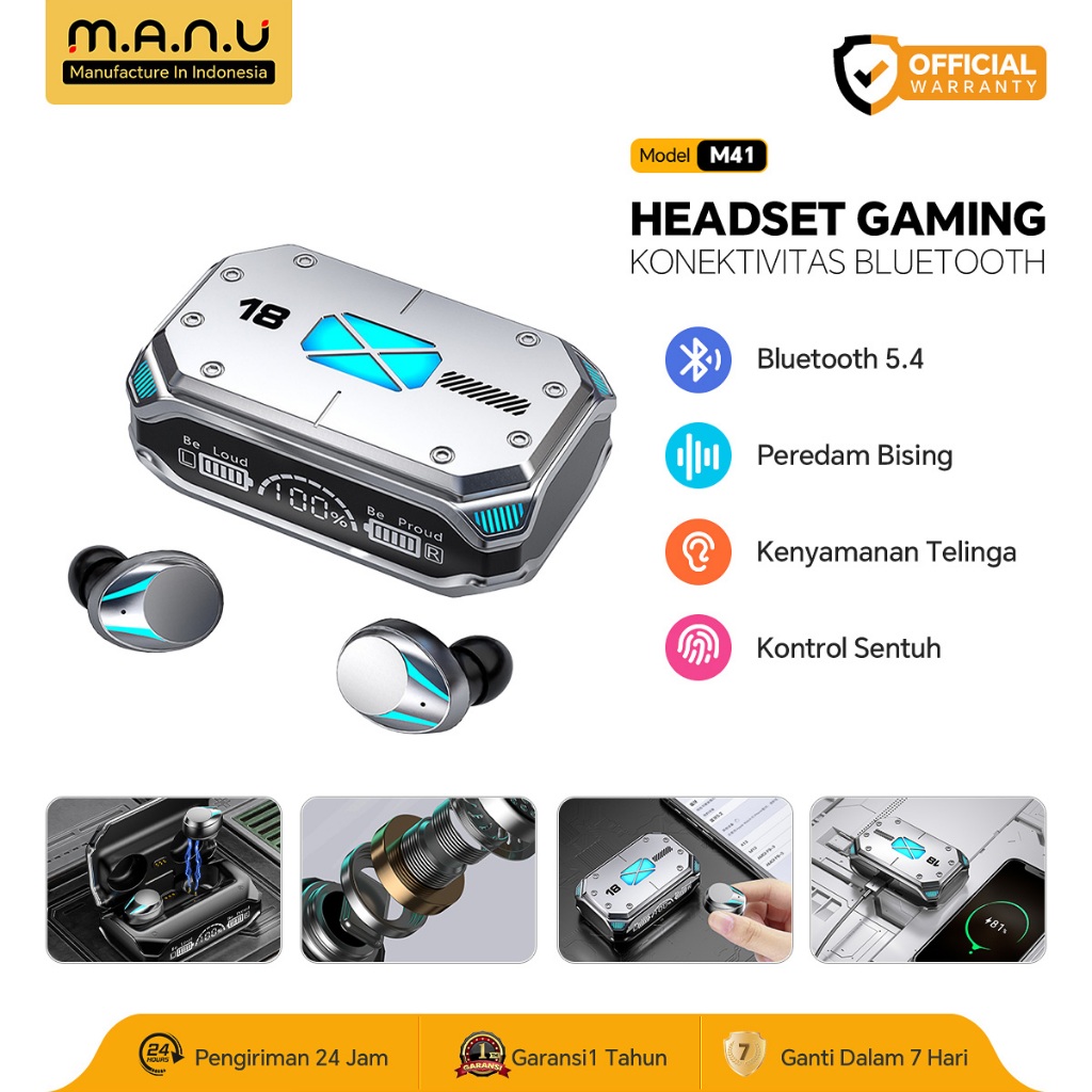 Jual MANU Bluetooth Headset TWS M41 Headset Bluetooth Full Bass Stereo ...