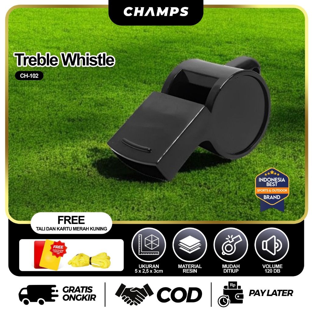 Jual CHAMPS Peluit Wasit 120db Suara Keras Nyaring + Tali & Kartu ...