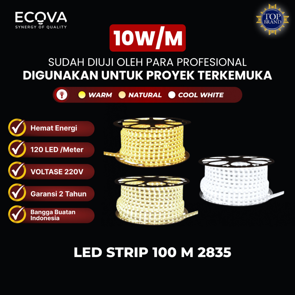Jual Ecova - Lampu LED Strip Chip On Board (COB) 2835 | Panjang 100 ...