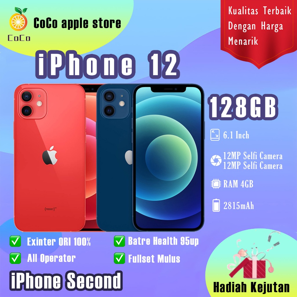 Jual iPhone 12 128GB Second Original100% 6.1"OLED-Ori Mulus Normal Fullset Kondisi Perfect Like ...