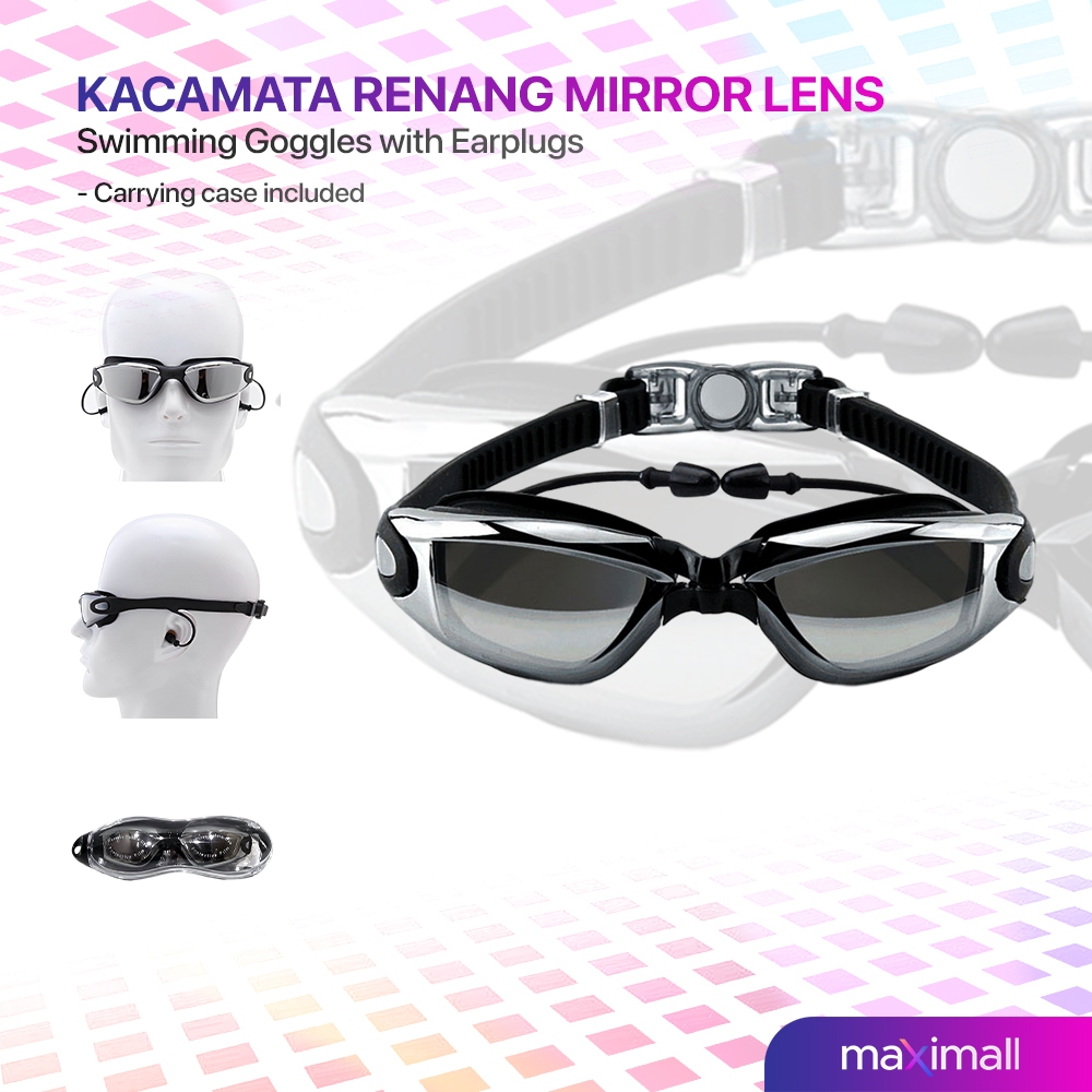 Jual Kacamata Renang dengan Penyumbat Penutup Telinga & Penjepit Hidung / Mirror Lens Swimming ...