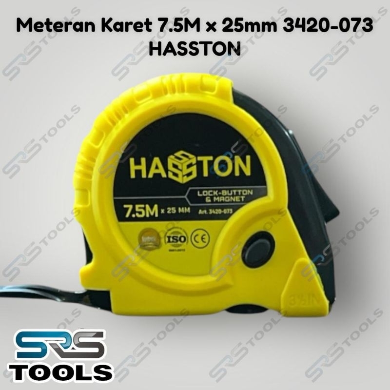 Jual HASSTON 3420-073 Meteran Body Karet 7.5 Meter / Roll Meter Karet Kuning 7.5M x 25mm New ...