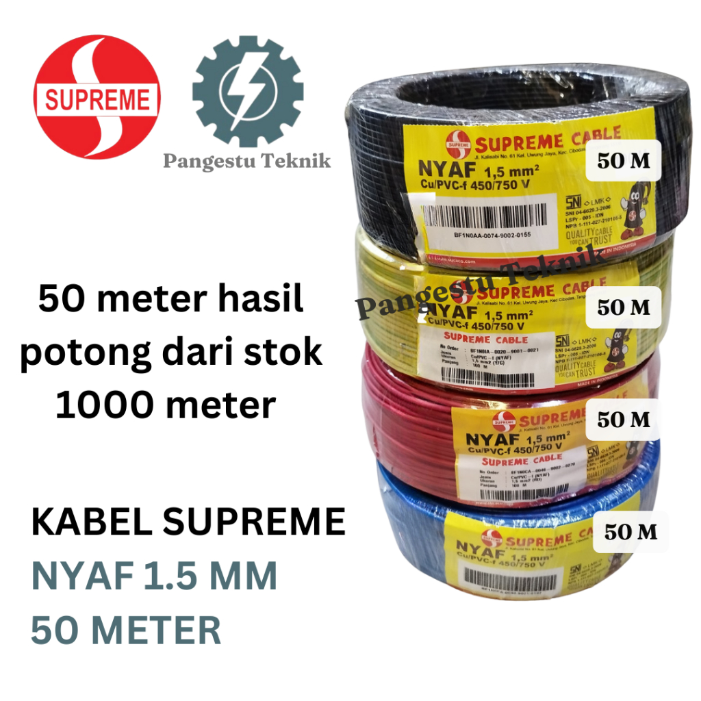 Jual Kabel Serabut NYAF 1.5 mm Supreme 50 meter / Kabel Wiring NYAF 1,5 MM / Harga 50 meter ...