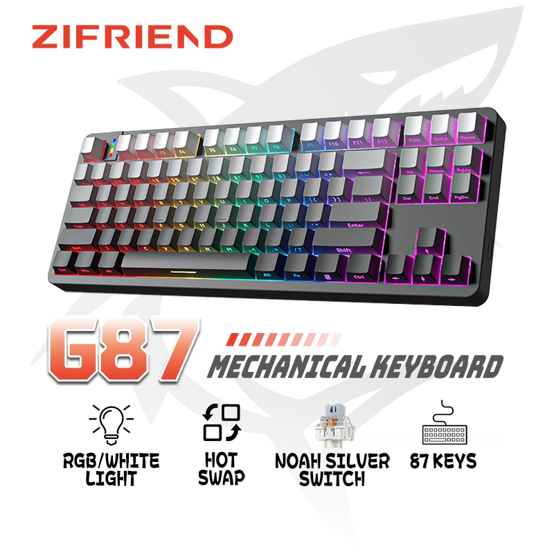 Jual ZIFRIEND G87 Mechanical Gaming Keyboard TKL Side Engraved Keycaps RGB Light Wired Silver ...