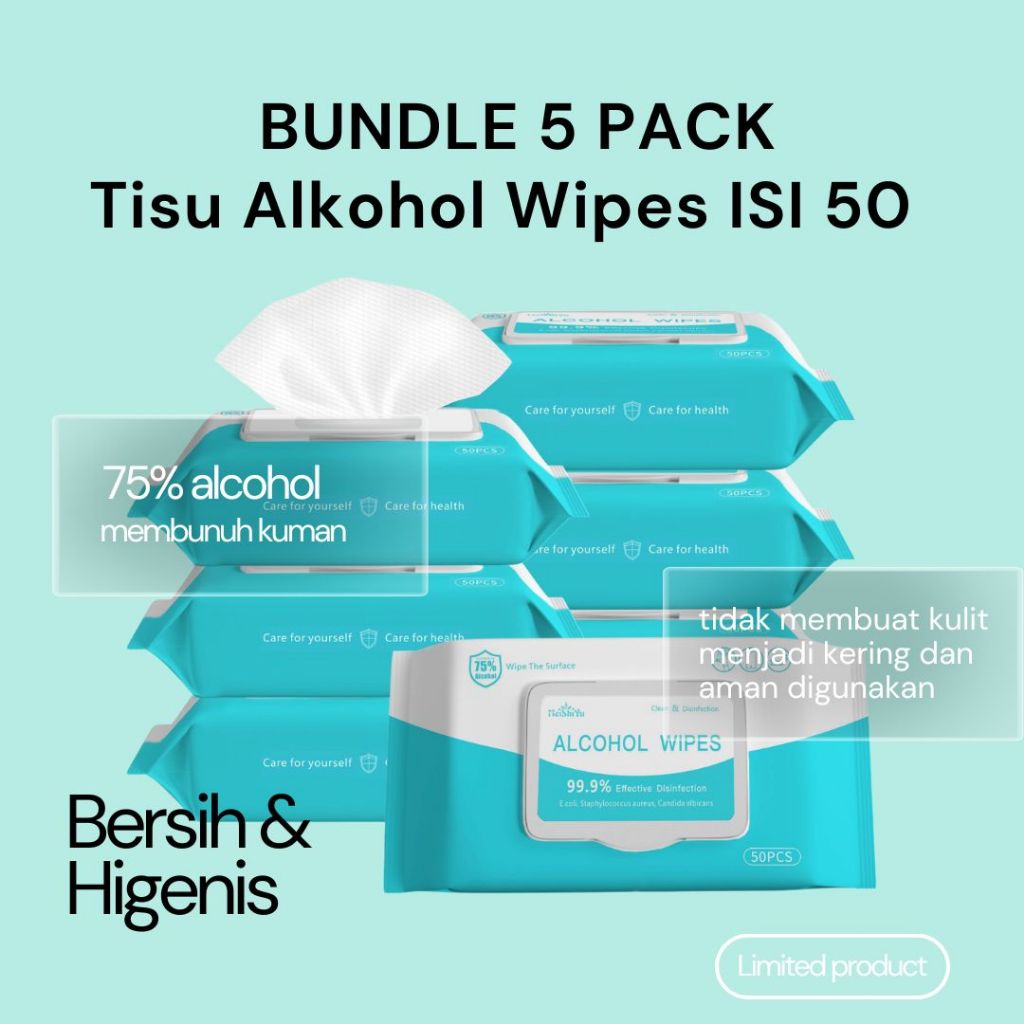 Jual Bundle 5 Pack Tisu Alohol Wipes ISI 50 Tisu Alkohol Wipes ISI 50 ...