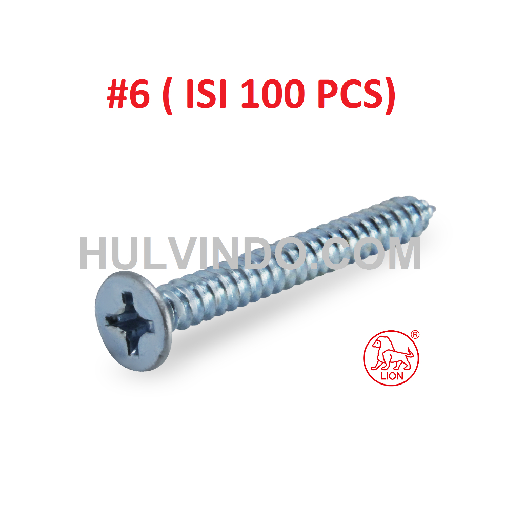 Jual Skrup Tapping FH (Flat Head) "LION" # 6 (Isi 100pcs) | Shopee ...