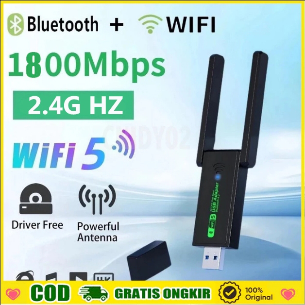 Jual 【COD】Adaptor WiFi Bluetooth 1300Mbps USB 3.0 Sinyal Ditingkatkan Antena Wi-Fi 2.4G Dual ...