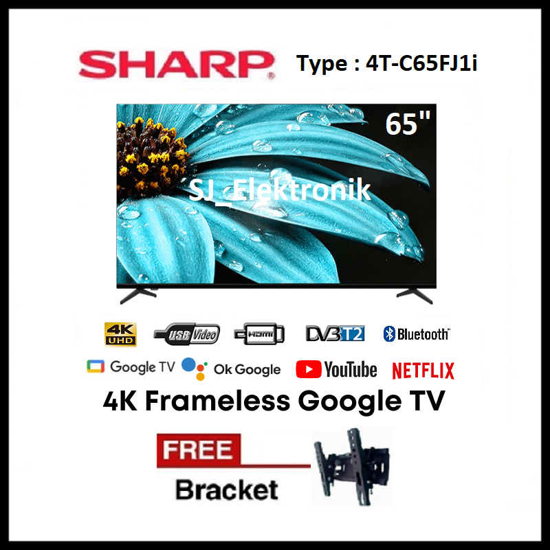 Jual Braket + Sharp 4T-C65FJ1i LED TV 65 Inch 65FJ1i Google TV UHD 4K | Shopee Indonesia