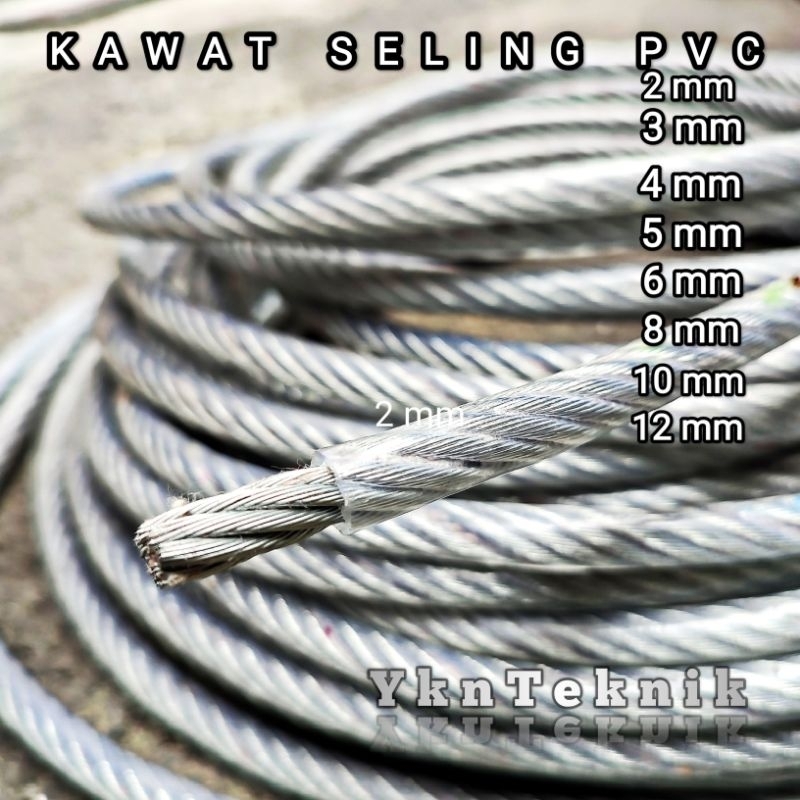 Jual kawat sling baja lapis plastik 2 3 4 5 6 8 10 mm tali seling baja galvanis lapis pvc ...