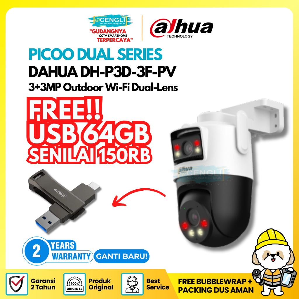 Jual Ipcam Dahua Wifi PICOO Dual Lens DH-P3D-3F-PV 3+3MP Outdoor Wifi ...