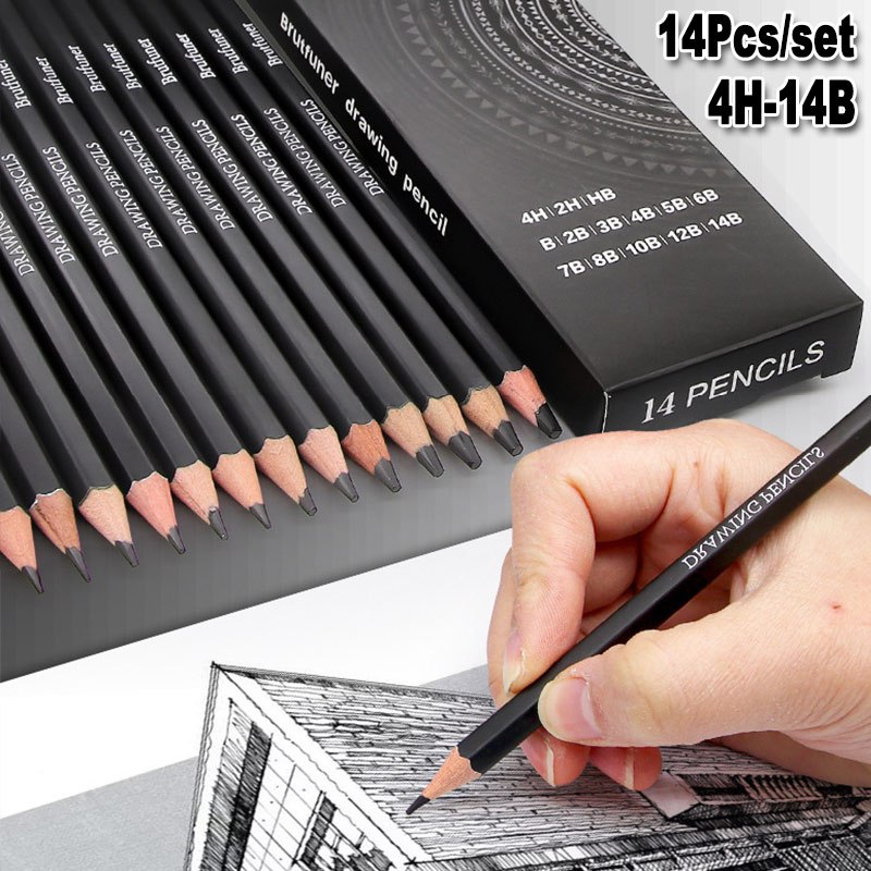 Jual Brutfuner Original Pensil 14B-2H Sketsa Profesional isi 14 Pcs ...