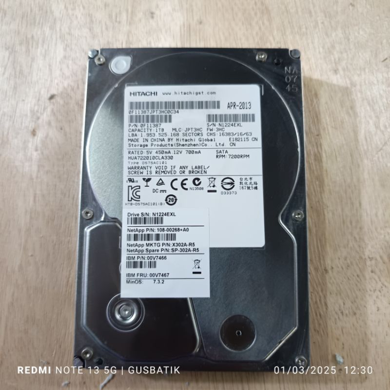 Jual hard disk hdd 1TB 7200 rpm hitachi 1 TB sata 3.5 inch seken murah ...