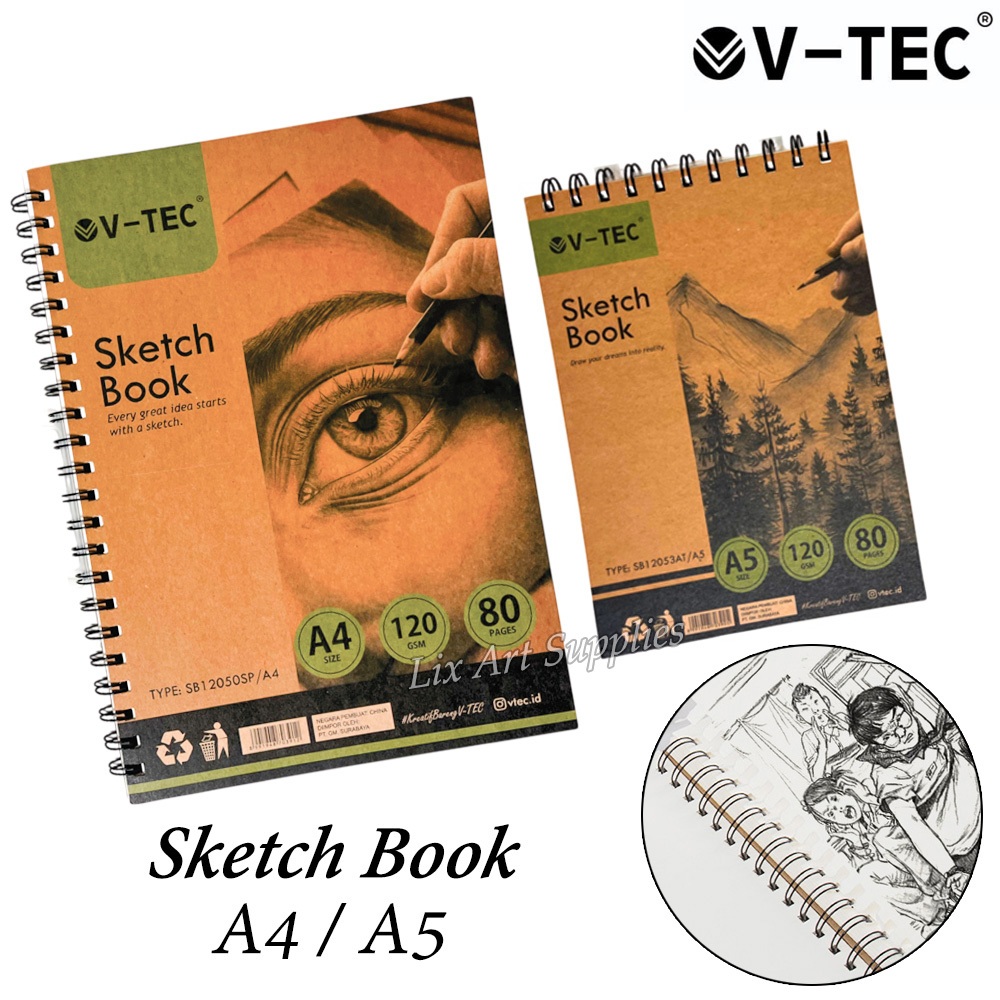 Jual V-TEC Buku Sketsa A4 / A5 Sketch Book Jilid Spiral 120gsm | Shopee Indonesia