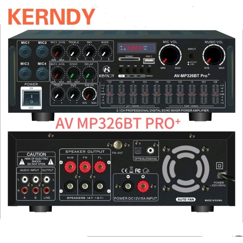 Jual Amplifier kerndy Bluetooth 5.3 Audio AV-326 PRO+ Channel 2.1 Full Bass subwoofer Amplifier ...