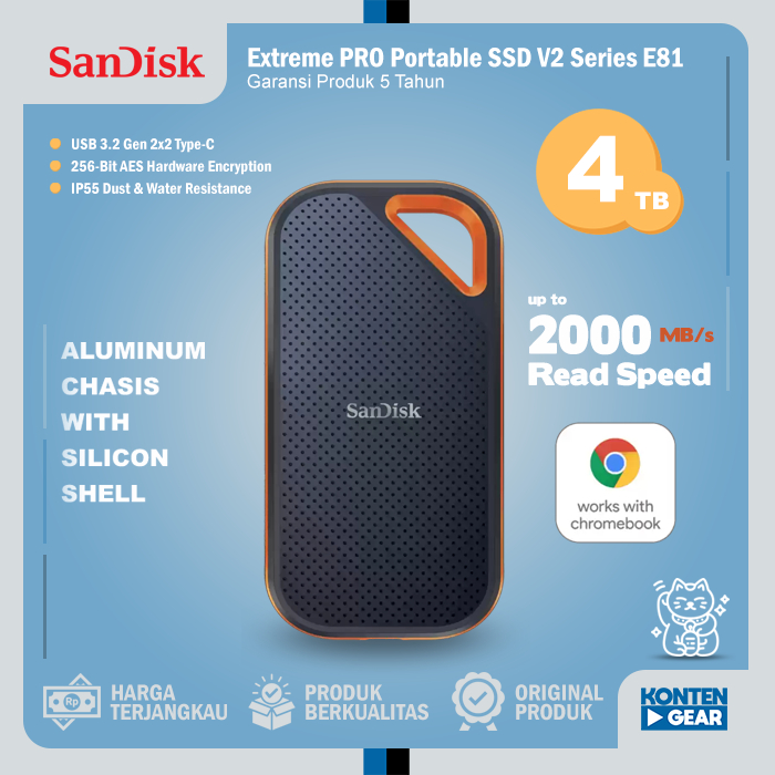 Jual SanDisk 4TB | 2TB | 1TB Extreme PRO Portable SSD V2 [E81 Series] Original | Shopee Indonesia