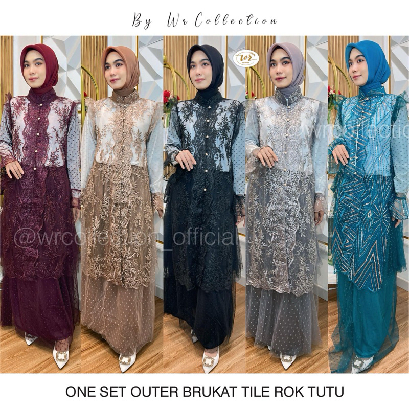 Jual OUTER Syifa One set Brukat Tile Rok Tutu (Baju+Rok) Dress Ootd ...