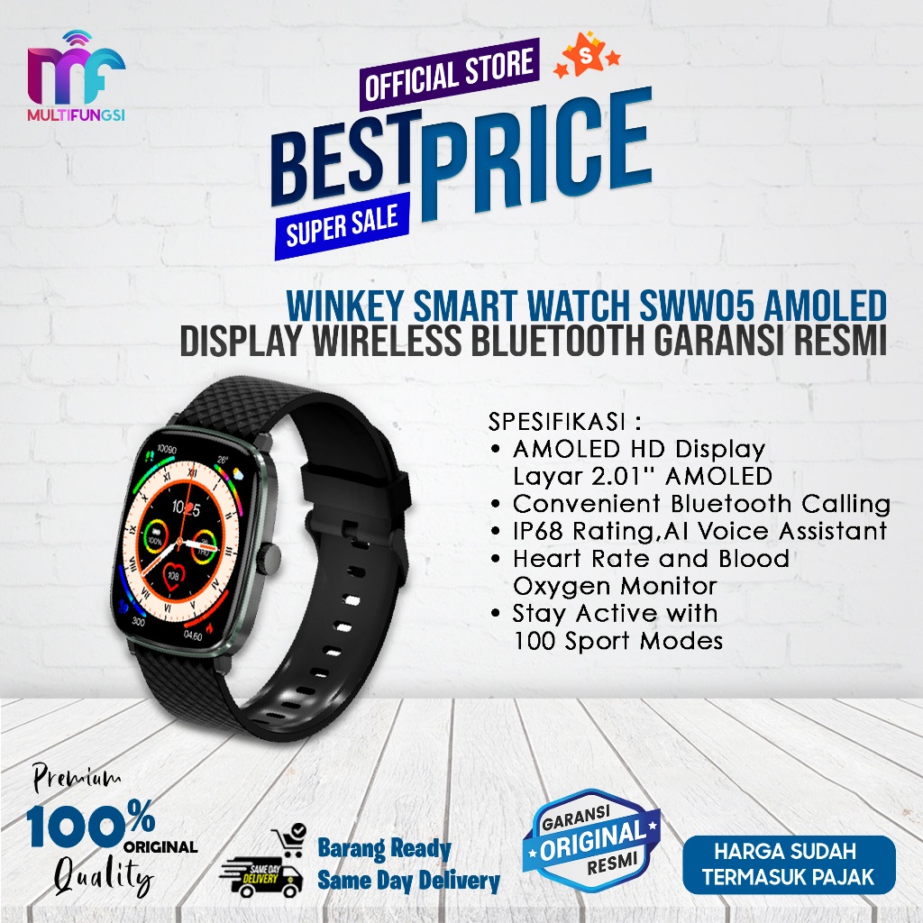 Jual Winkey Smart Watch SWW05 Amoled Display Wireless Bluetooth Garansi Resmi | Shopee Indonesia