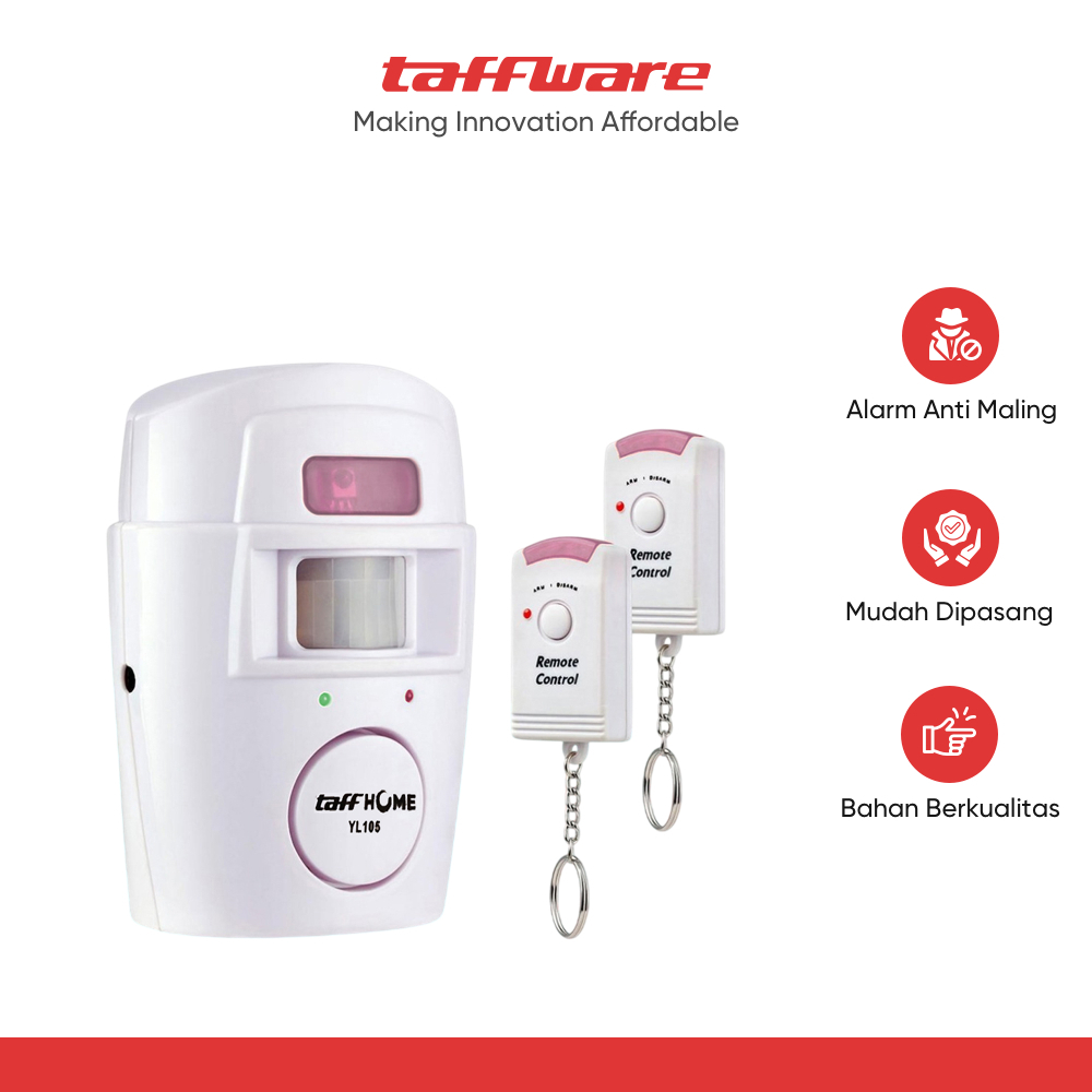 Jual TaffHOME Alarm Anti Maling Sensor Gerak Infrared PIR 105dB 2 Remot ...