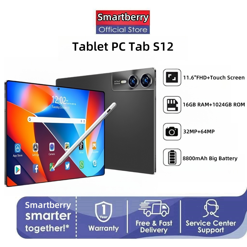 Jual Smartberry Tab S12 (16GB+1TB)11.6inch"IPs Screen Tablet 8800 mAh ...