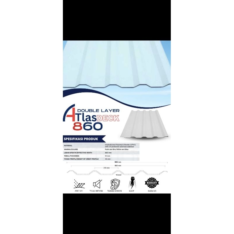 Jual ATAP UPVC ATLASDECK 860 DOBEL LAYER TERMURAH | Shopee Indonesia
