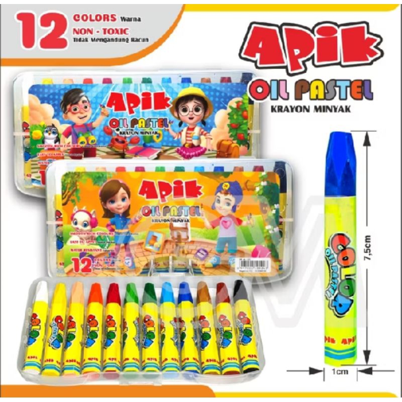 Jual CRAYON/OIL PASTEL ISI 12 WARNA MERK APIK | Shopee Indonesia