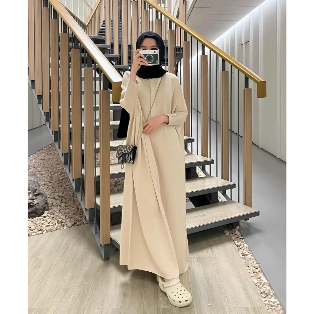 Jual Hawa Muslimah Dress Polos Gamis Batwing Knit Lebaran 2025 Aesthetic Korean Style Remaja ...