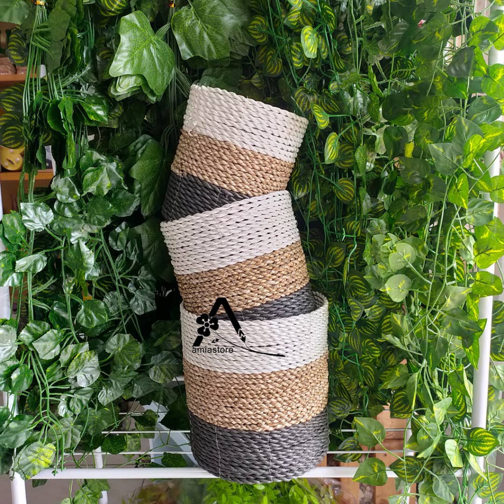Jual Cover Pot Anyaman / Mini Basket 3in1 / Keranjang Anyaman / Pot ...