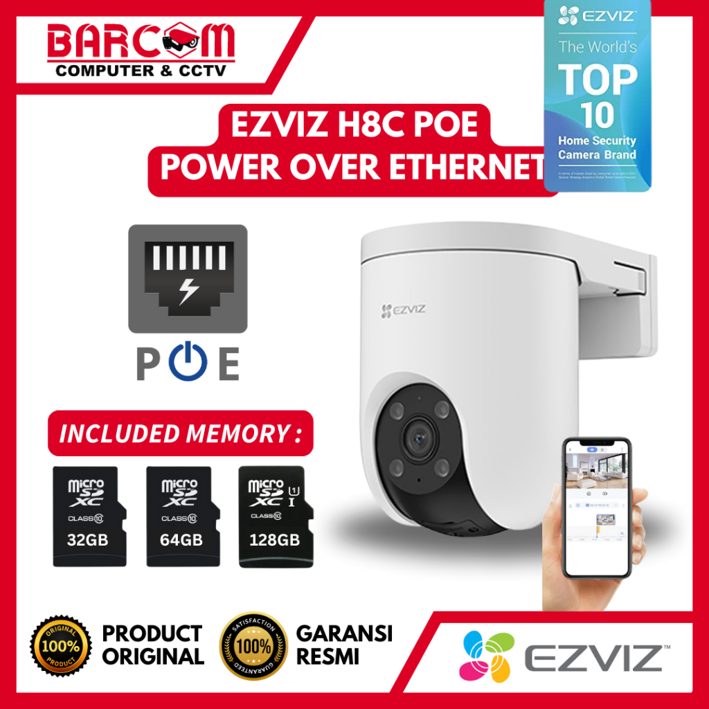 Jual EZVIZ H8C POE 3MP 2K MEMORI 32GB / 64GB / 128GB CAMERA CCTV ...