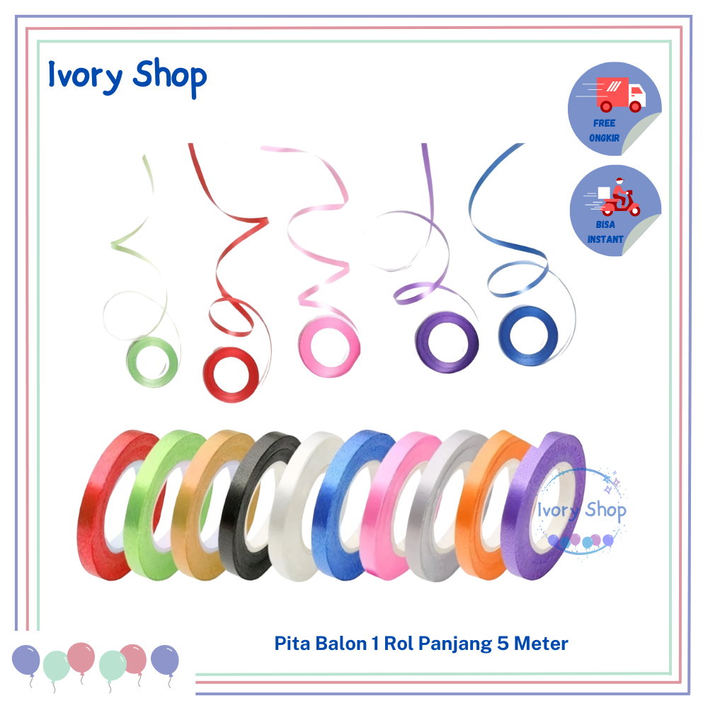 Jual Pita Balon 1 Rol panjang 5 Meter curly ribboon | Shopee Indonesia