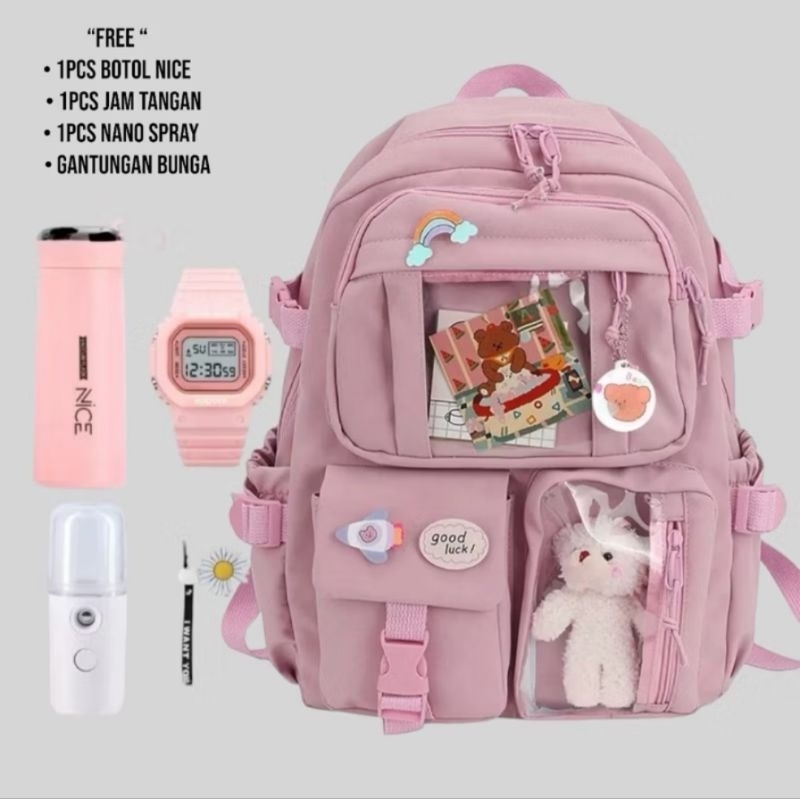 Jual PAKET BANYAK BONUSNYA 5IN1 Tas Ransel sekolah anak Perempuan Mika GOOD LUCK Tas ransel ...