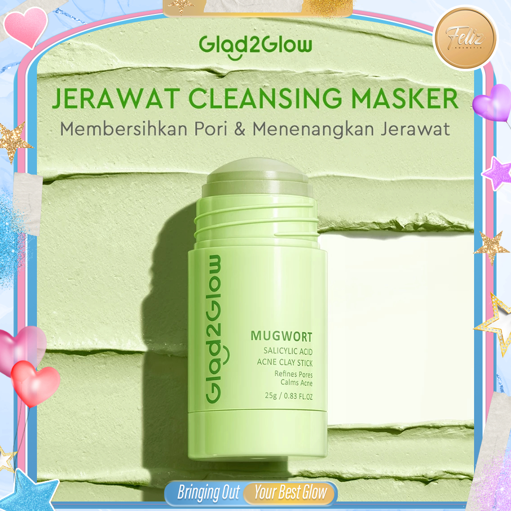 Jual * FELIZ * GLAD2GLOW Real Mugwort Clay Mask Stick Salicylic Acid ...