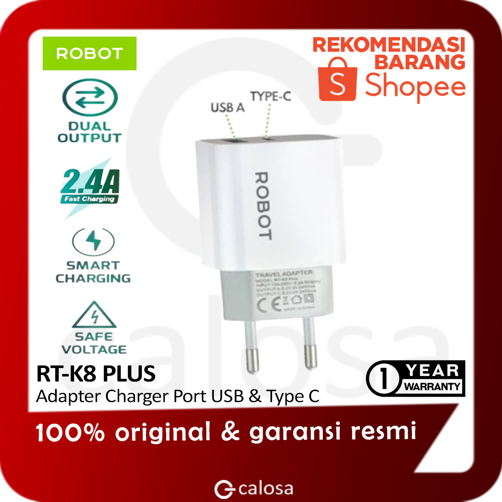 Jual Robot RT-K8 PLUS Adaptor charger 2.4A Port USB & Type C 2 Ports | Shopee Indonesia