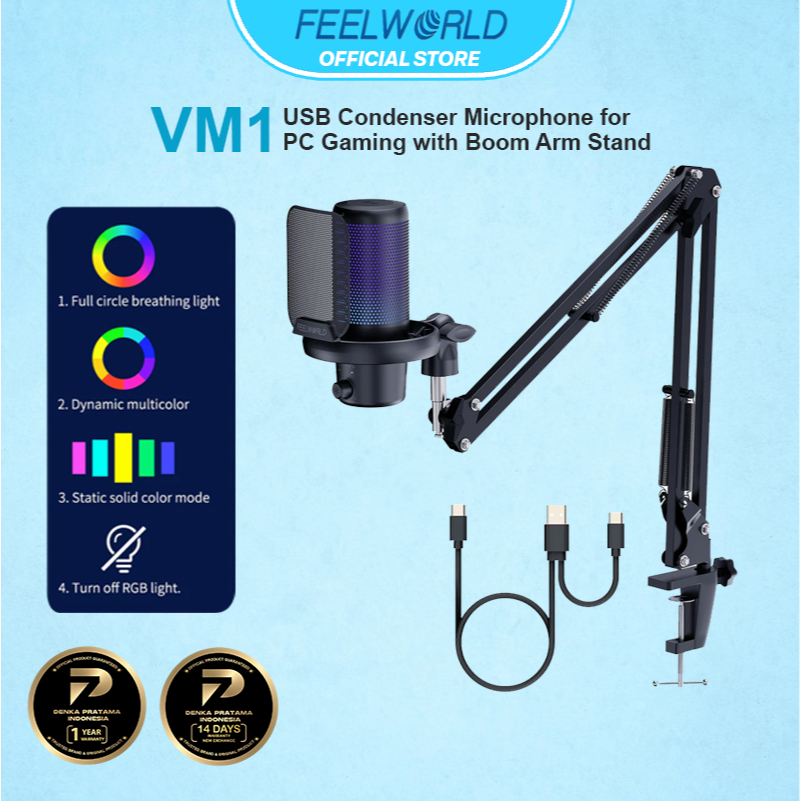Jual FEELWORLD VM1 USB Condenser Microphone for PC Gaming with Boom Arm ...