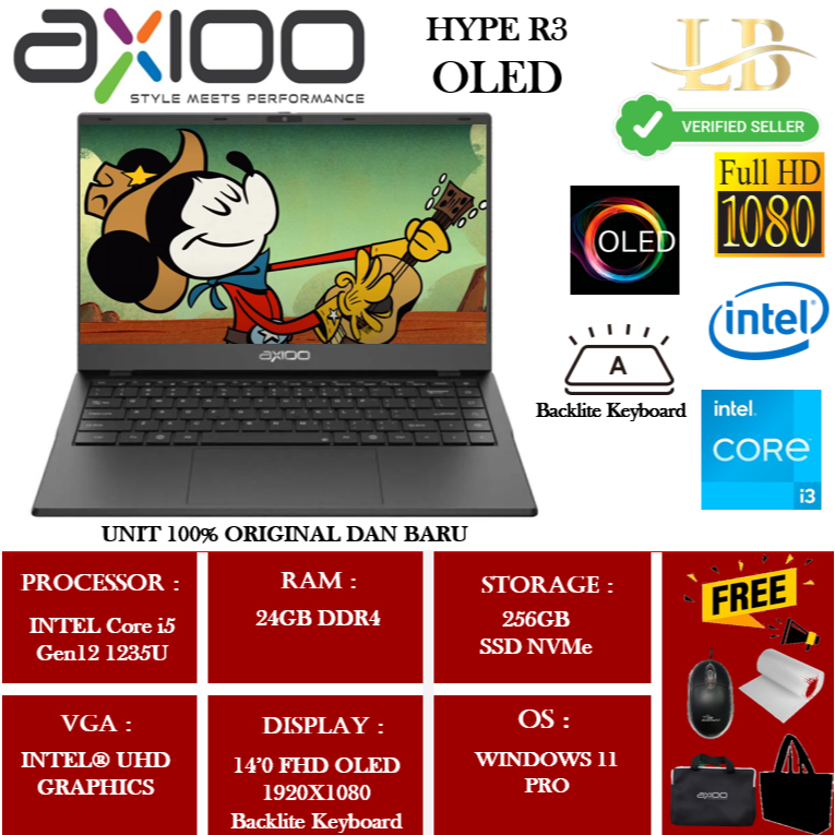 Jual Laptop Axioo Hype R3 Oled Intel i3 1215U 24GB 256GB SSD 14"FHD BL ...