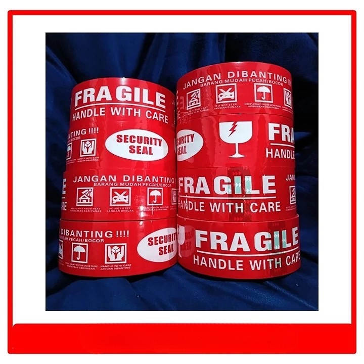 Jual Lakban Fragile Merah 48mm x 90Yard Solasi | Shopee Indonesia