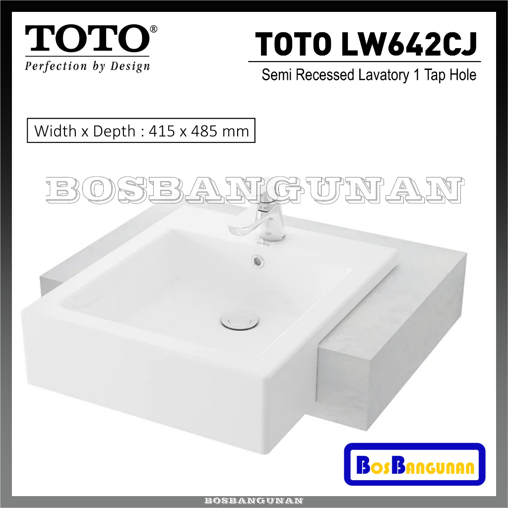 Jual Wastafel Semi Recessed TOTO LW 642 CJ / Wastafel TOTO LW642CJ Meja Setengah Keluar ...
