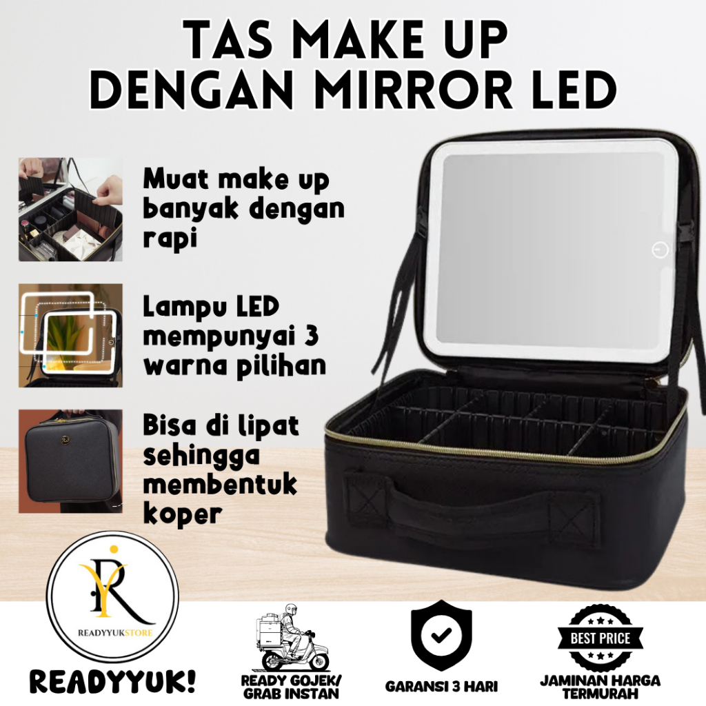 Jual Mirror Pouch Makeup dengan Lampu Sentuh LED 4K / Tas Make Up Lampu ...