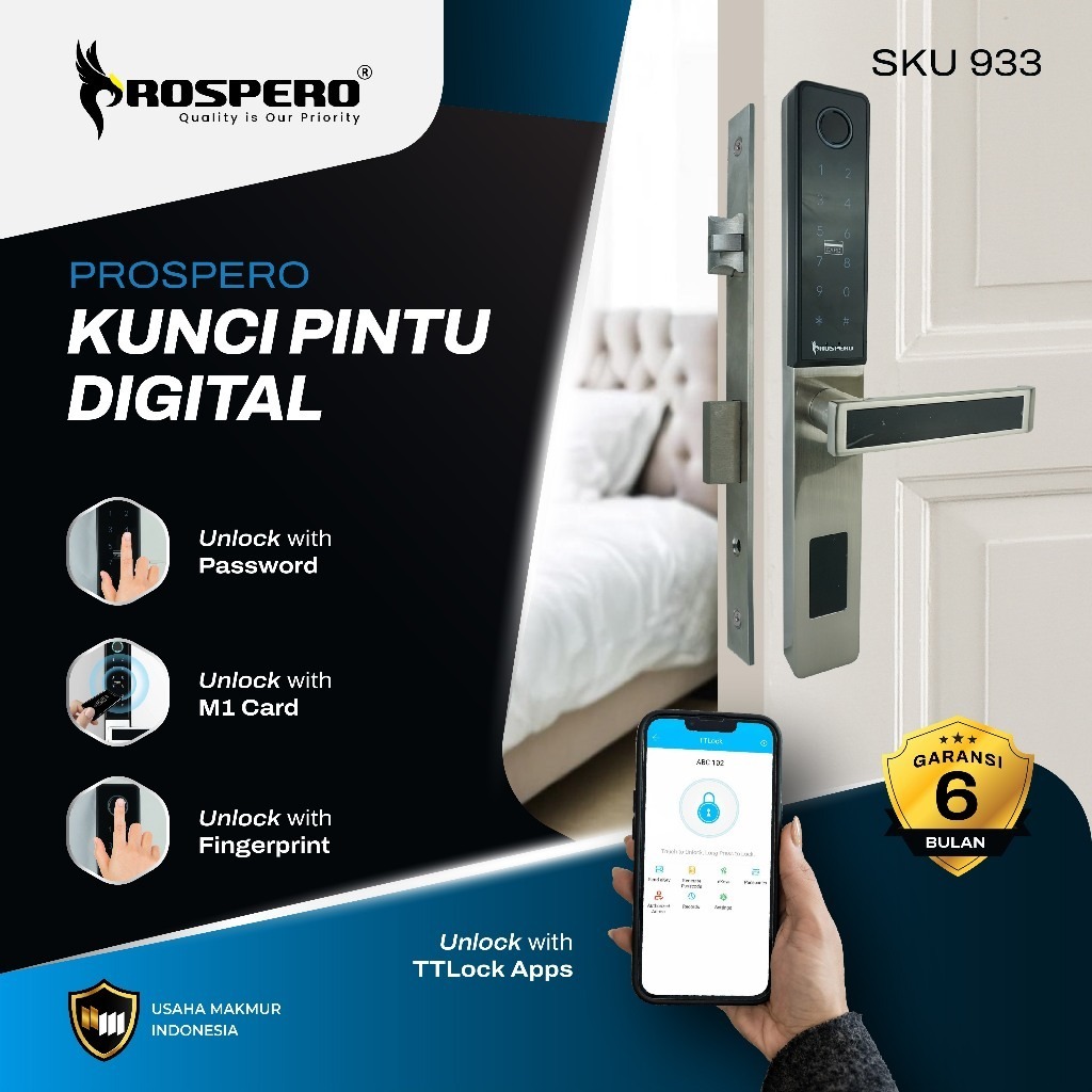 Jual Smart Door Lock Kunci Pintu Rumah Fingerprint/Password/Card Digital Security Electronic 933 ...